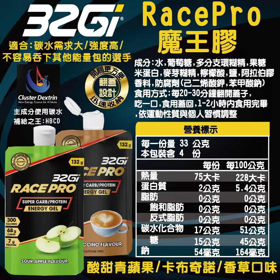 32GI 競賽能量包 卡布奇諾口味(魔王膠) - 馬拉松世界